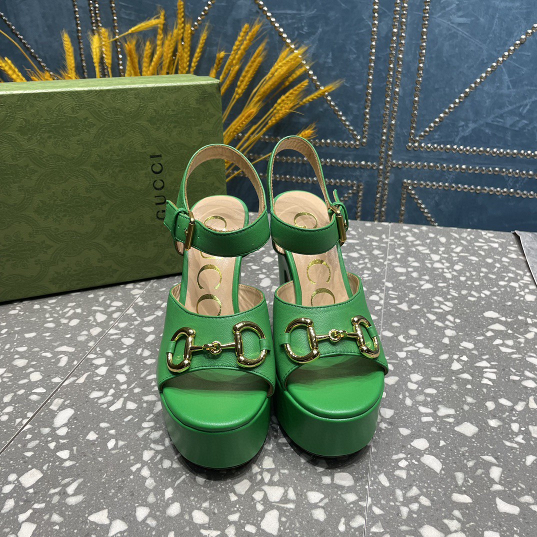 Gucci Platform Sandal With Horsebit Green For Women ‎ - Temafes