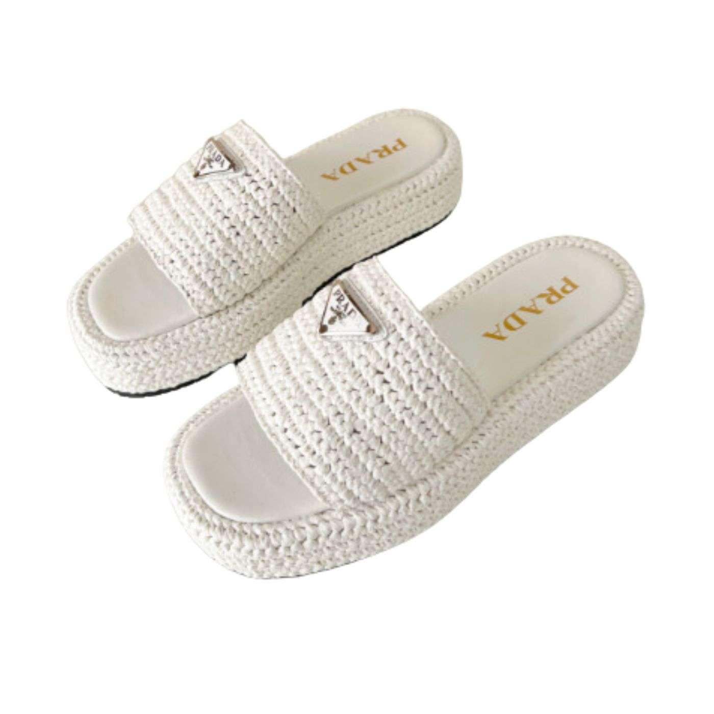 Prada Crochet Flatform Slides White For Women - Temafes