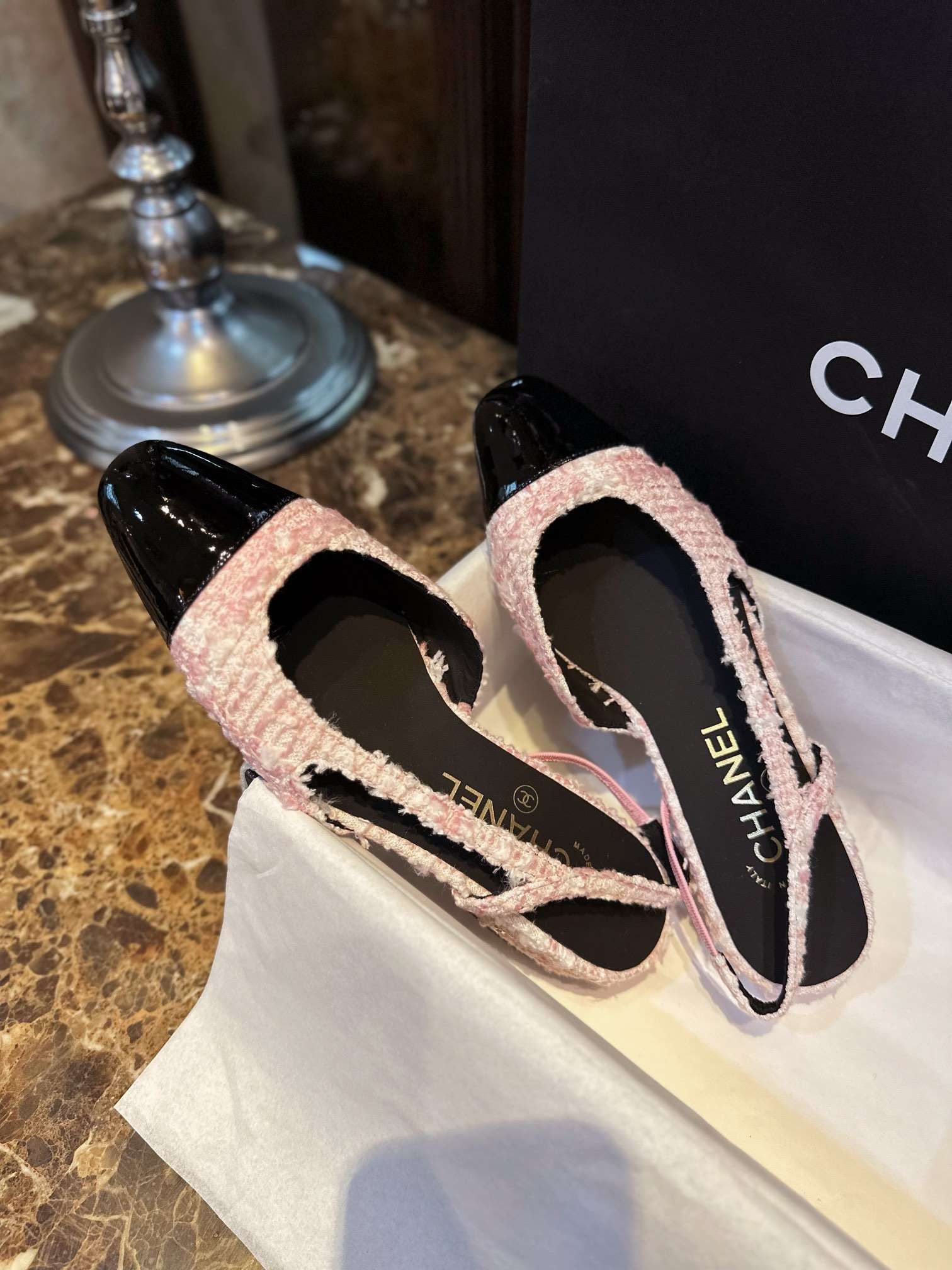 Chanel Sling Back Tweed Sandals Pink For Women - Temafes