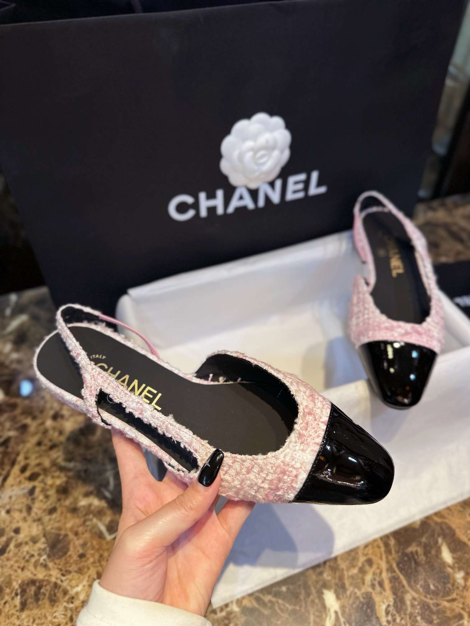 Chanel Sling Back Tweed Sandals Pink For Women - Temafes