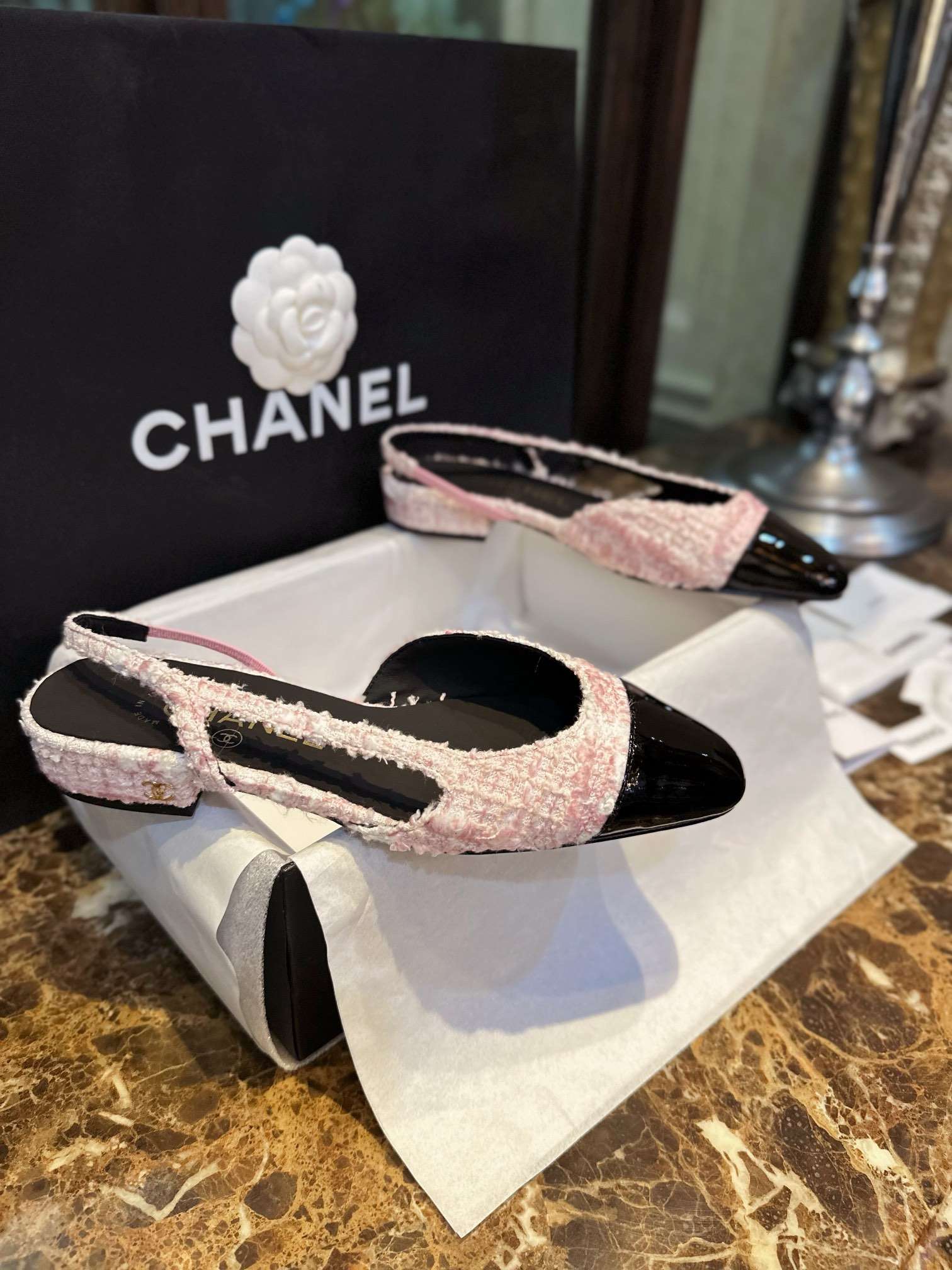Chanel Sling Back Tweed Sandals Pink For Women - Temafes
