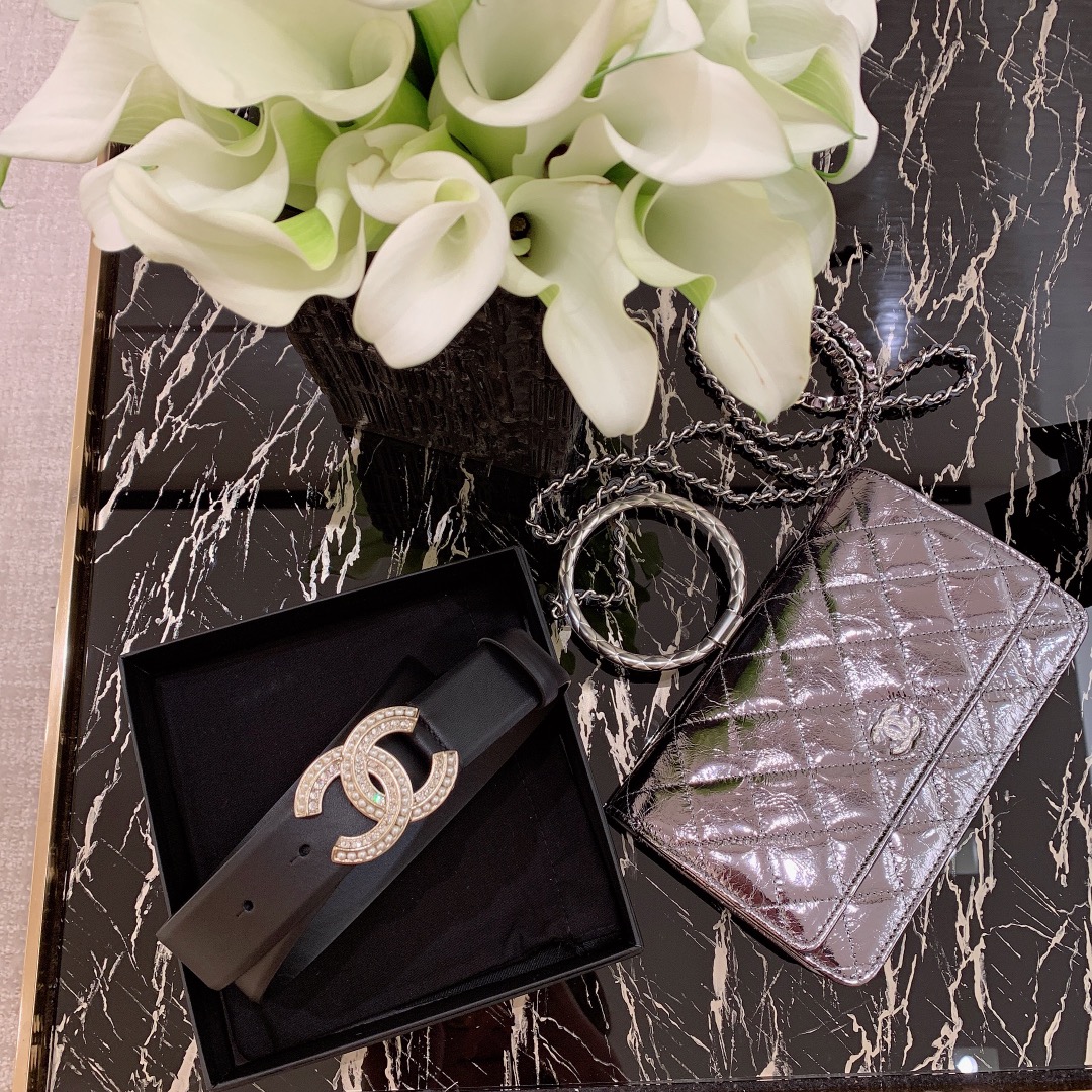 Chanel Twinkle Pearl Interlocking C Buckle Belt Black For Women - Temafes