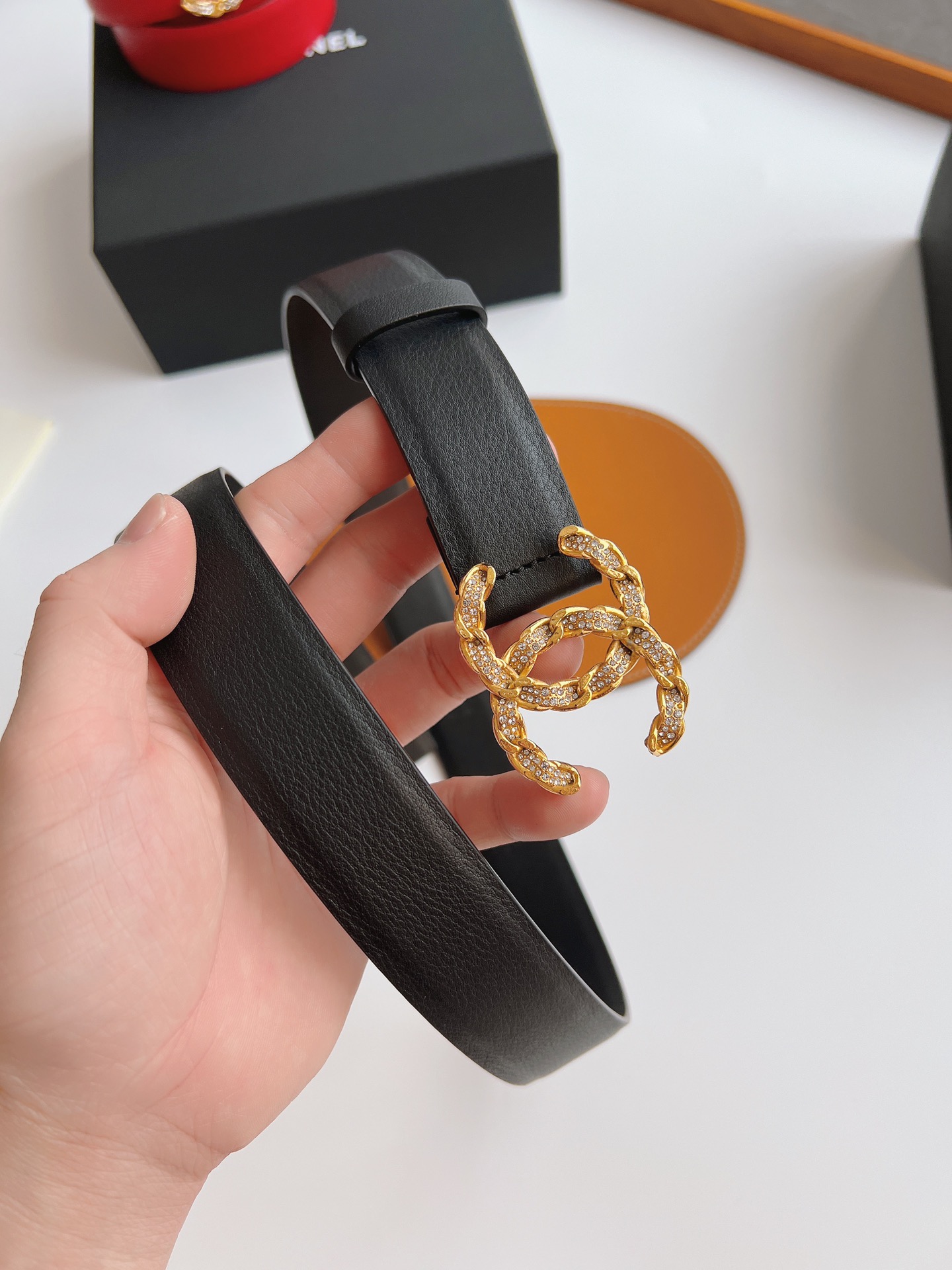 Chanel Twinkle Stone Chain CC Buckle Belt Black For Women - Temafes