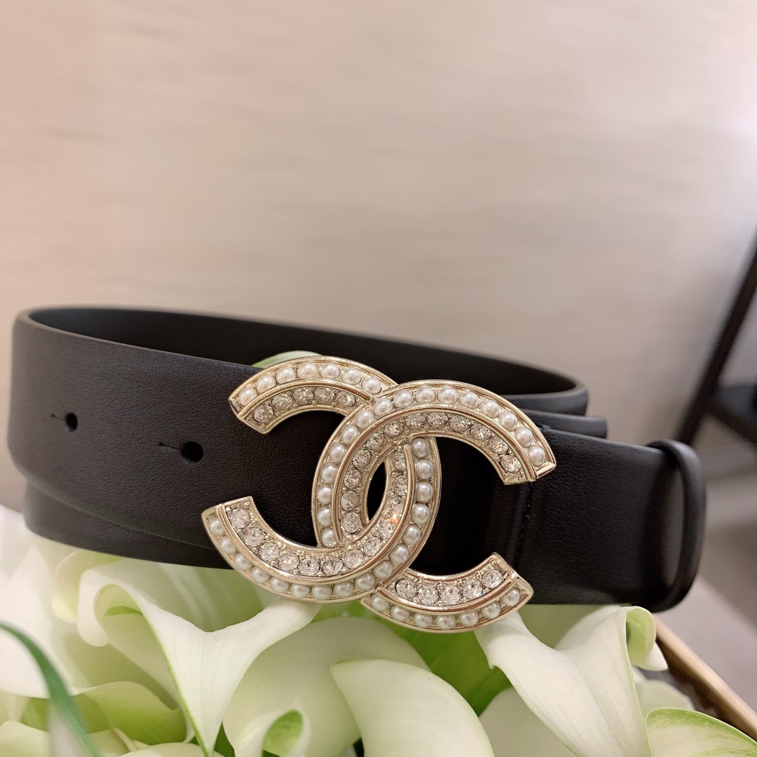 Chanel Twinkle Pearl Interlocking C Buckle Belt Black For Women - Temafes