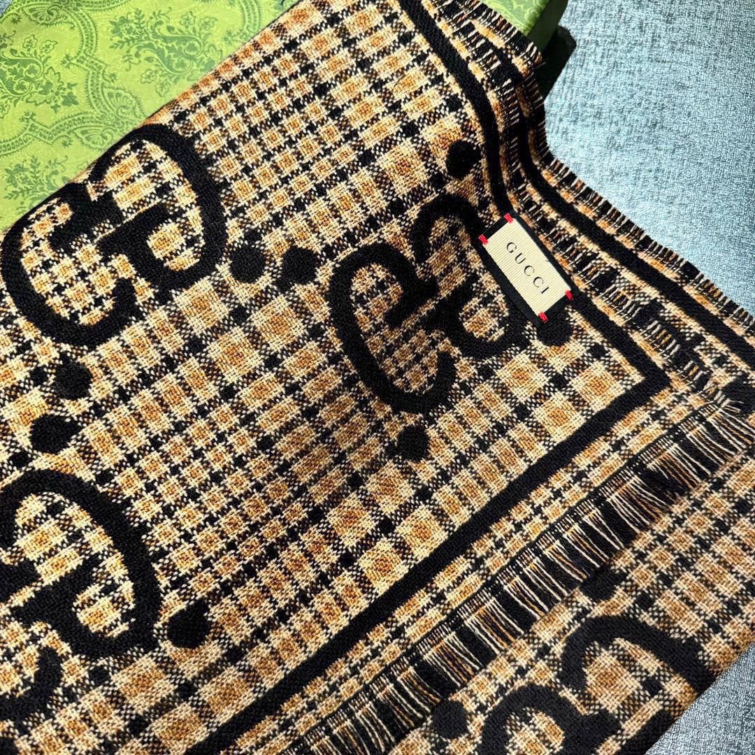 Gucci Check Jacquard Scarf Brown And Black 180cm/71in For Women - Temafes