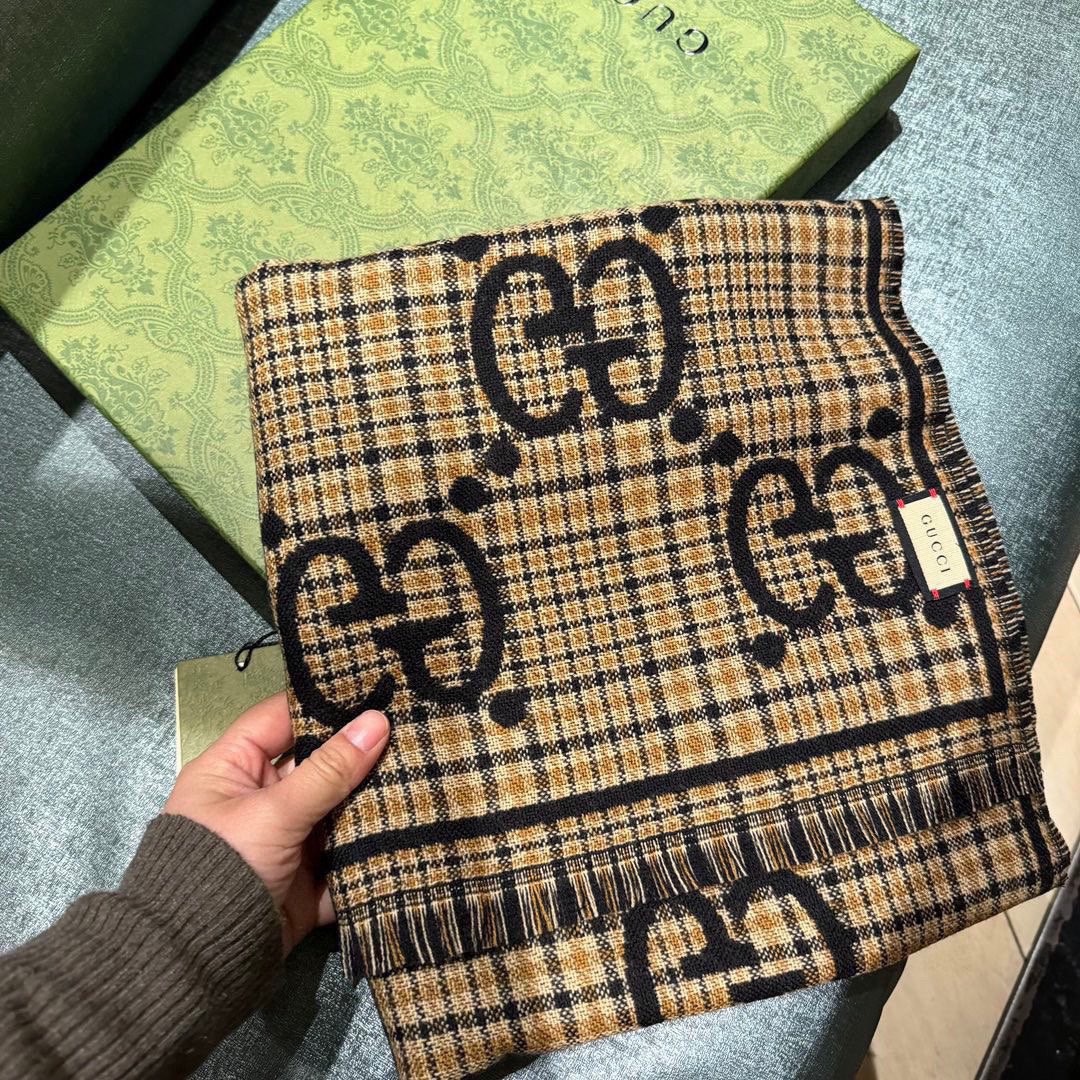 Gucci Check Jacquard Scarf Brown And Black 180cm/71in For Women - Temafes