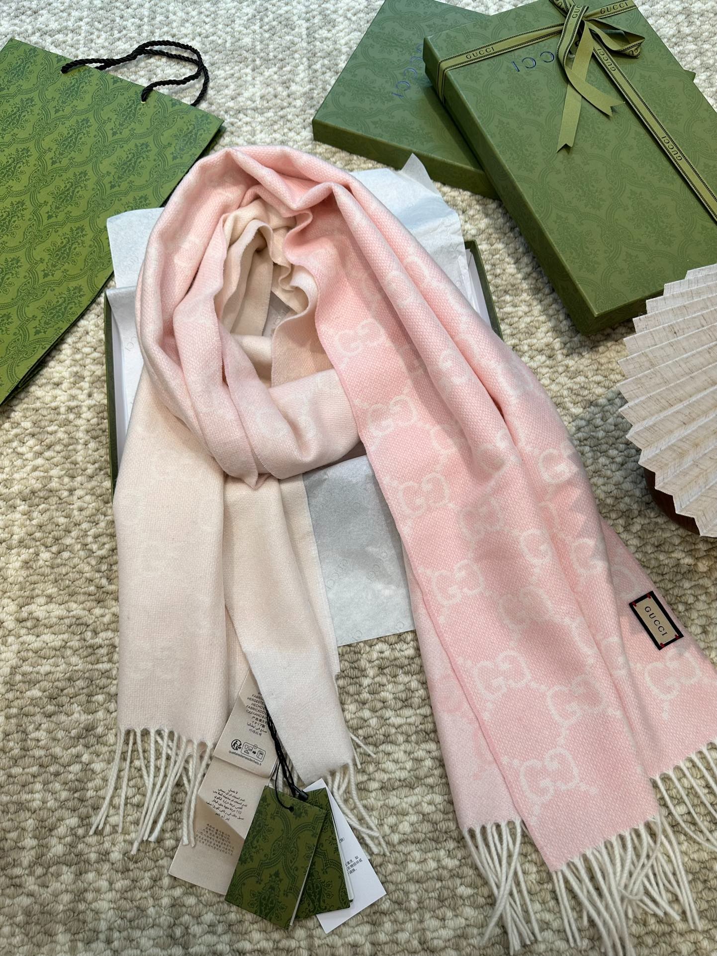Gucci GG Pattern Scarf Light Pink 200cm/79in For Women - Temafes