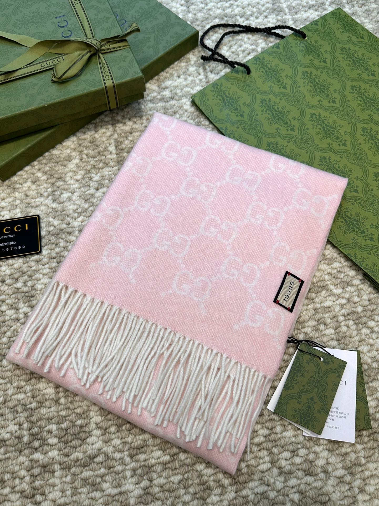 Gucci GG Pattern Scarf Light Pink 200cm/79in For Women - Temafes