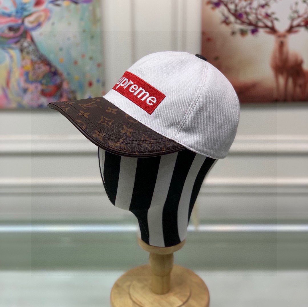 Louis Vuitton x Supreme LV Get Ready Cap White/Brown LV Cap - Temafes
