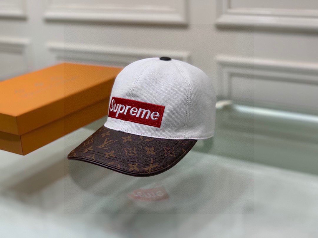 Louis Vuitton x Supreme LV Get Ready Cap White/Brown LV Cap - Temafes