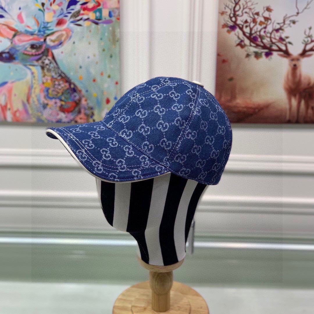 Gucci Denim Baseball Hat Blue GG Hat - Temafes