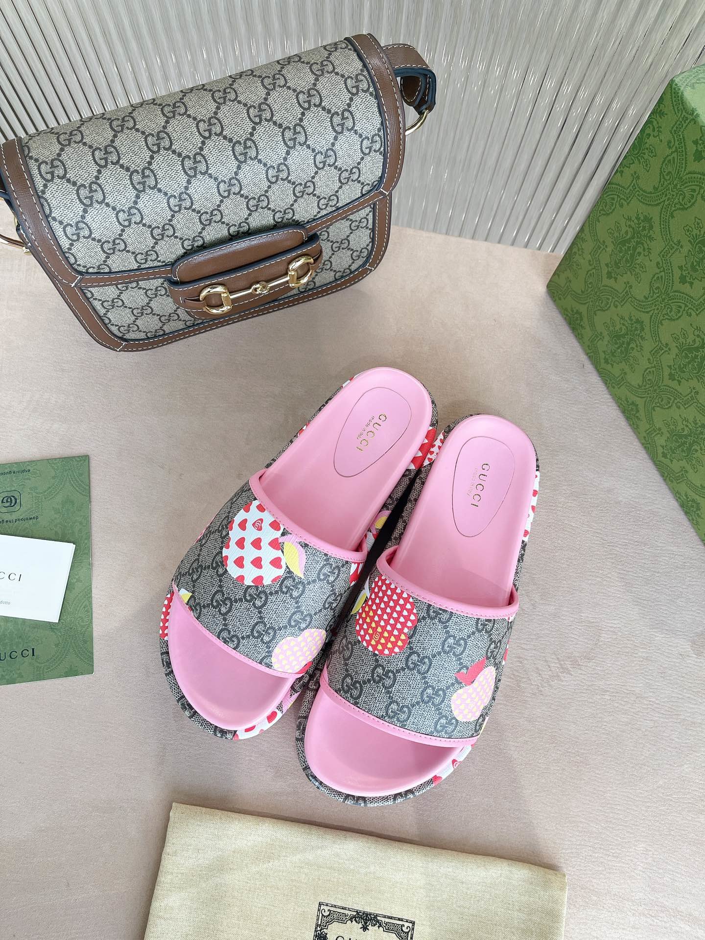Gucci GG Blooms Supreme Floral Slide Sandal By Canvas Fabric Pink For ...
