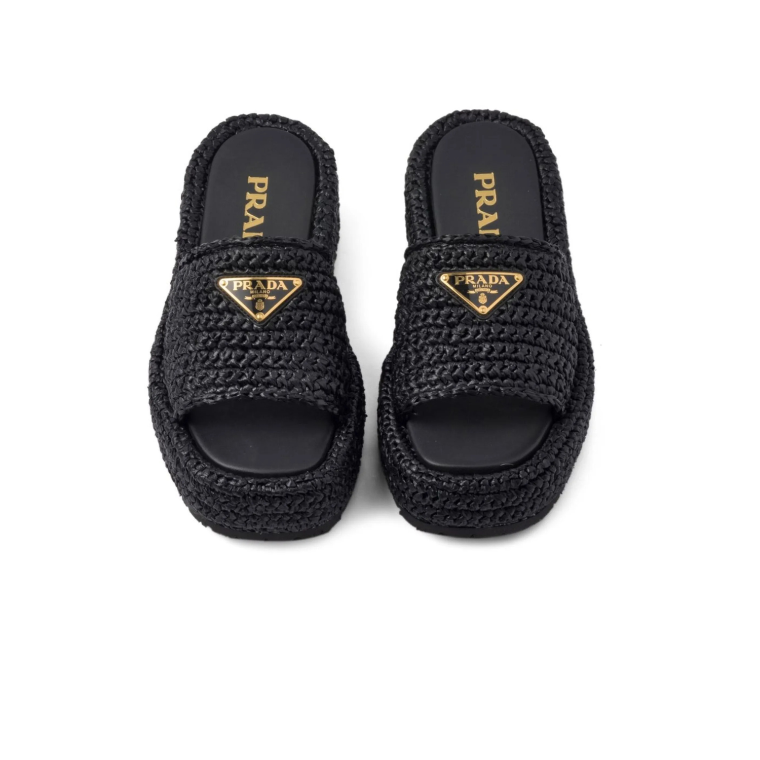 Prada Crochet Flatform Slides Black For Women - TEMAFES