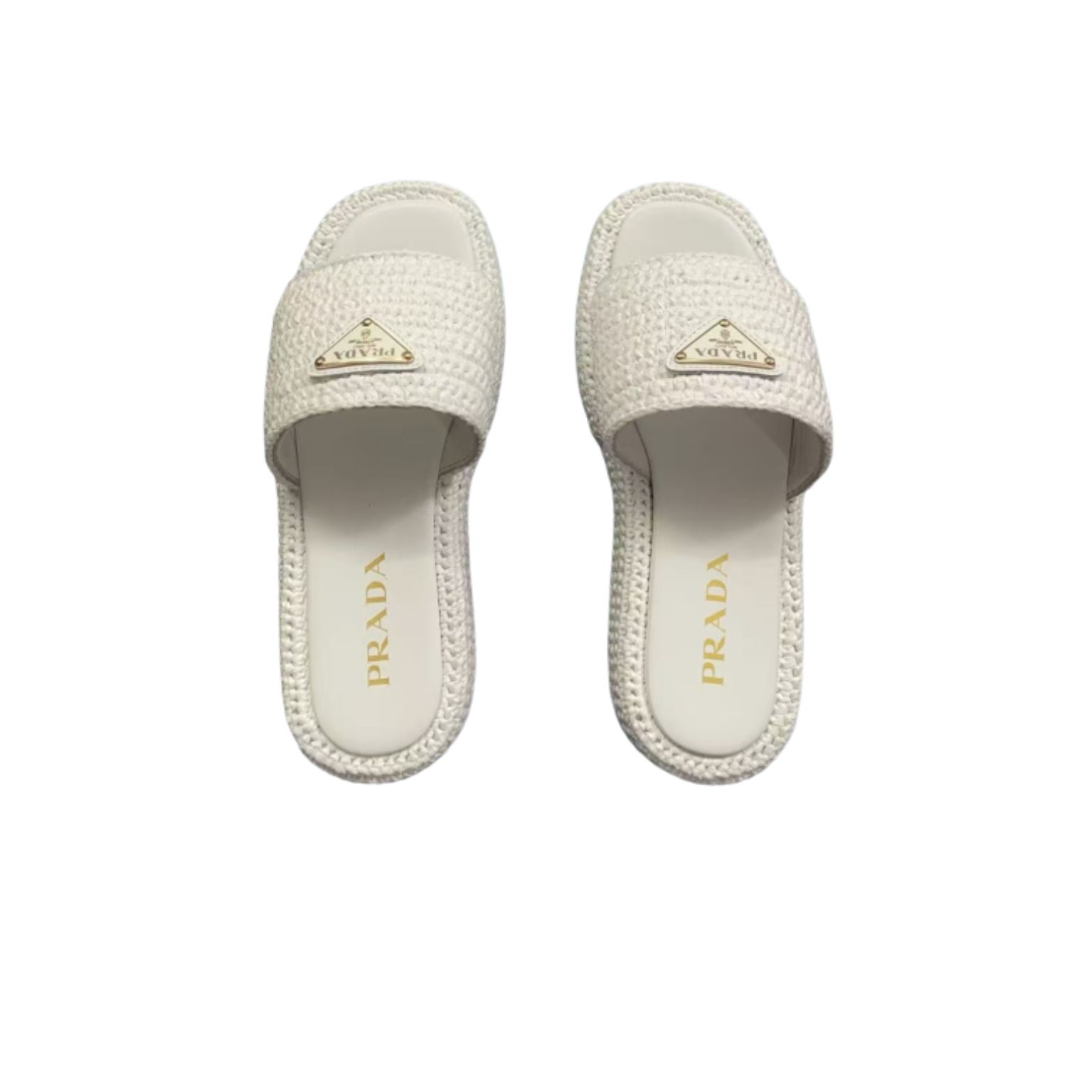 Prada Crochet Flatform Slides White For Women - TEMAFES