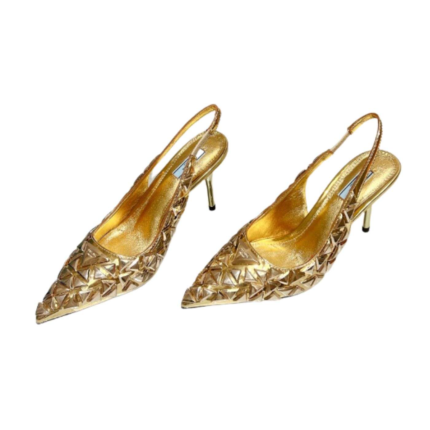 Prada Slingback Spike Pumps Gold For Women - TEMAFES