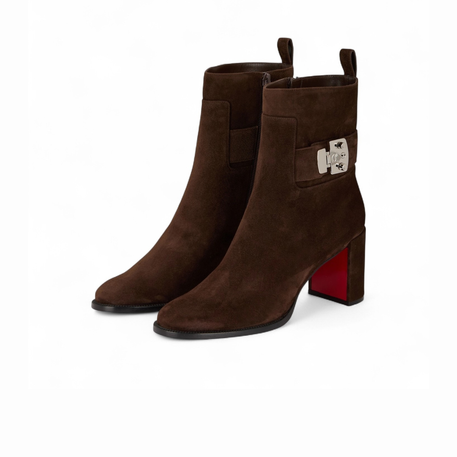 Christian Louboutin Booty Lock Low Boots Marron Foncé For Women 70mm ...
