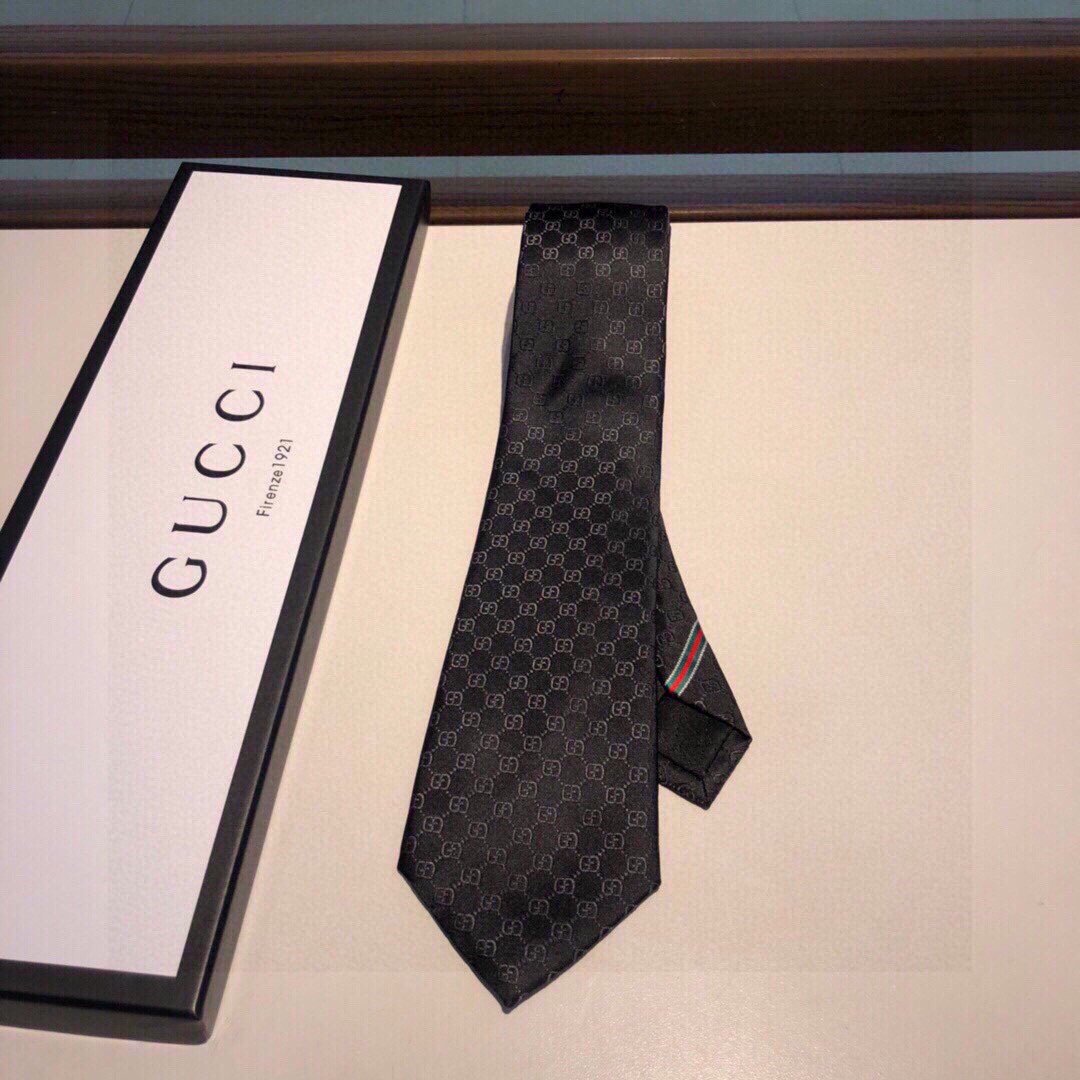 Gucci GG Pattern Silk Tie Black GG Men Tie 456520 4B002 1000 - TEMAFES