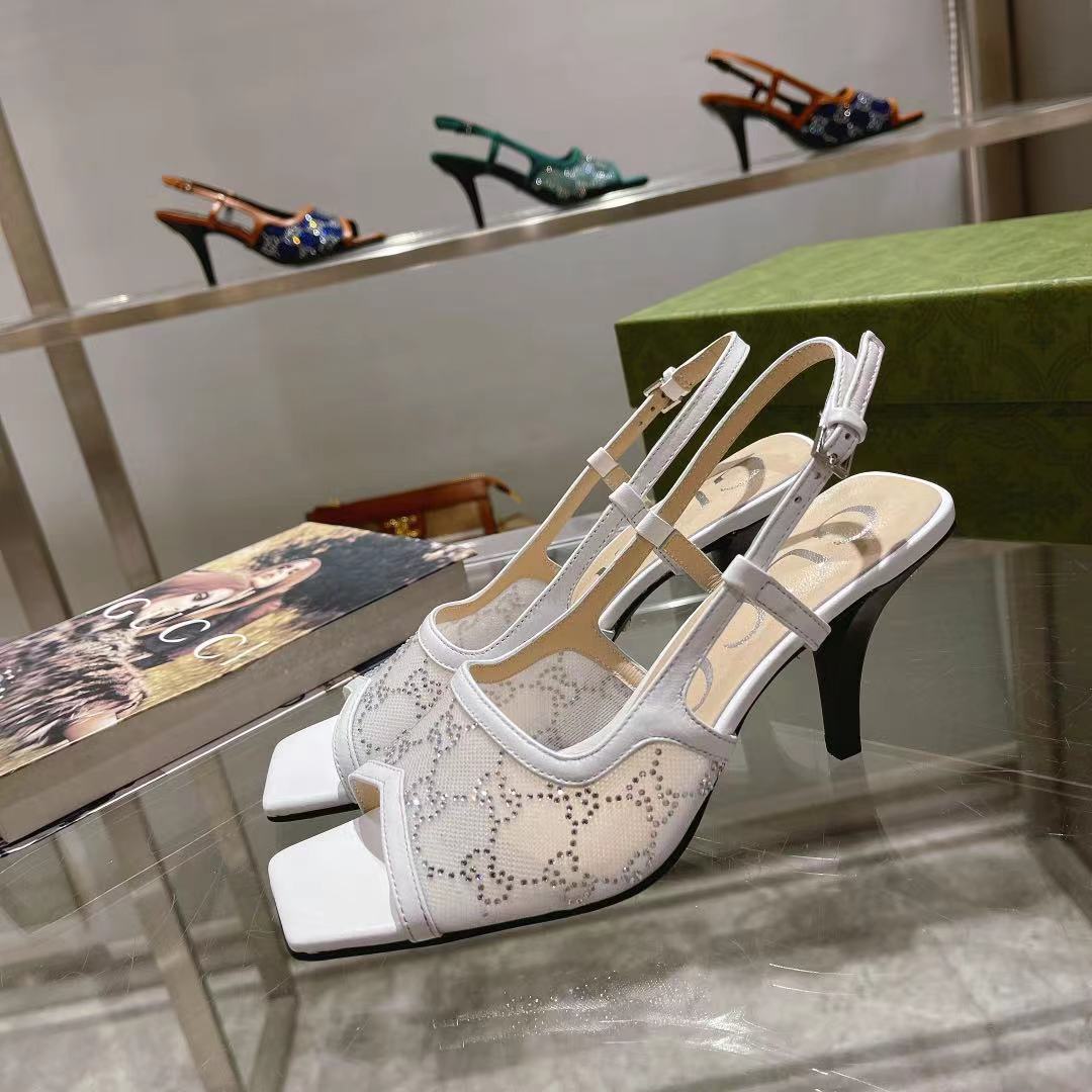 Gucci Women's GG Slingback Mid-Heel Pump White For Women GG - TEMAFES