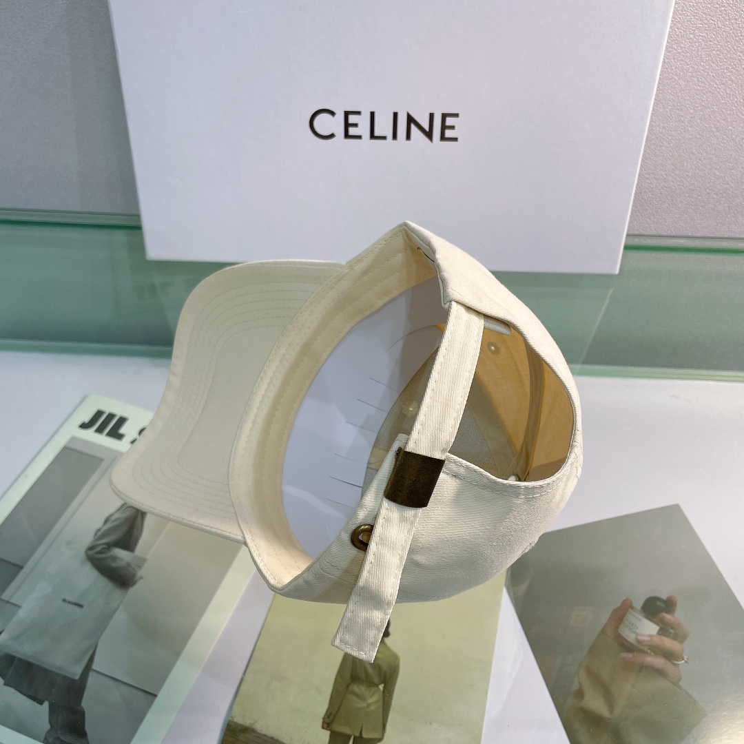 Celine Baseball Cap In Cotton Beige - Temafes