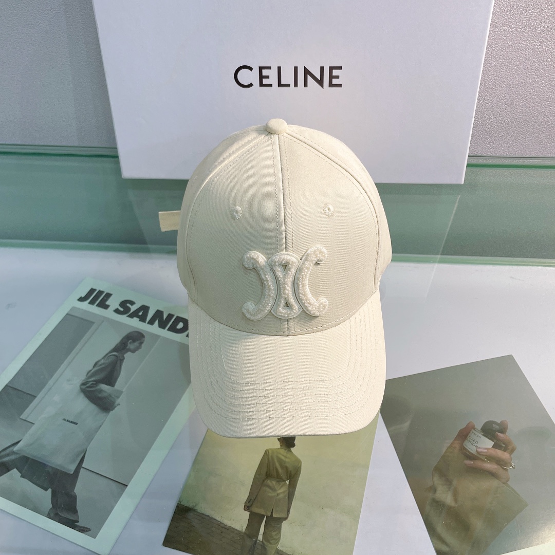 Celine Baseball Cap In Cotton Beige - Temafes