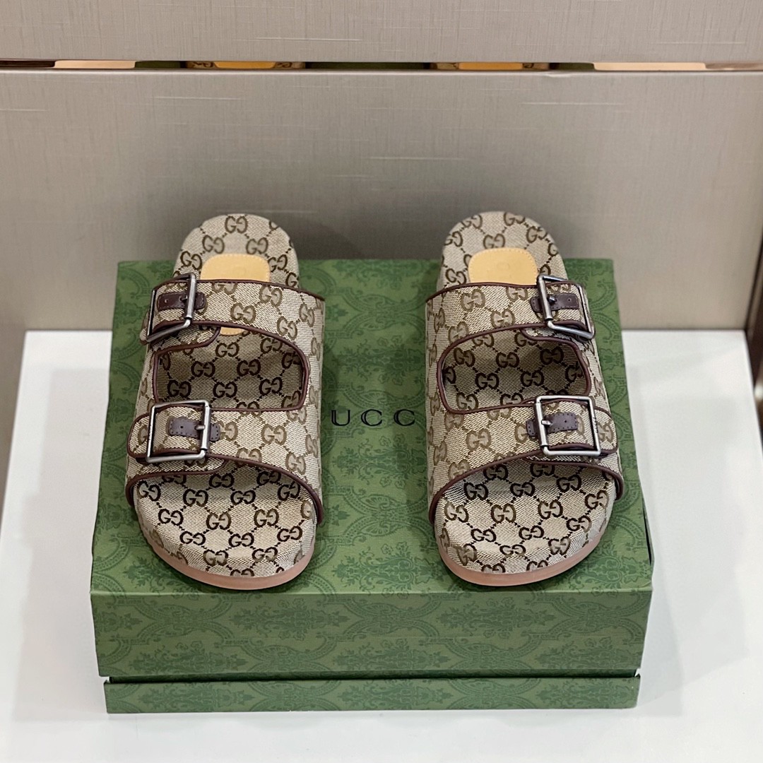 Gucci Women's Slide Sandal With Straps Beige And Ebony For Women 658020 ...