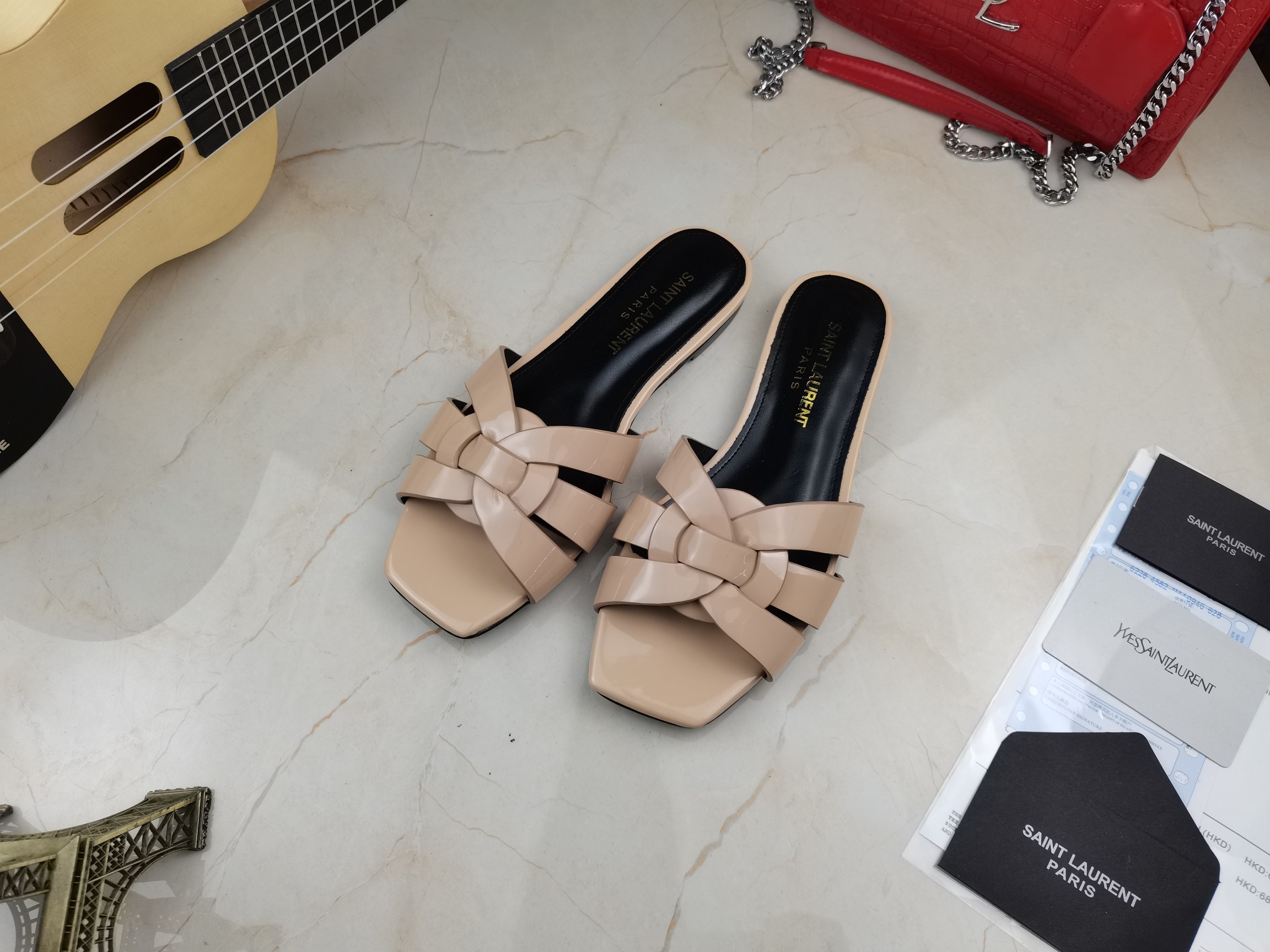 Saint Laurent Women's Tribute Flat Mules Beige For Women YSL ...