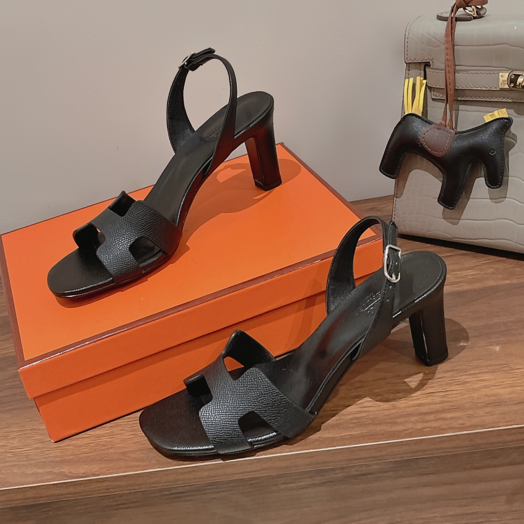 Hermes Eternite Sandal Noir For Women 2.7in/7cm H222275Z 02375 - TEMAFES